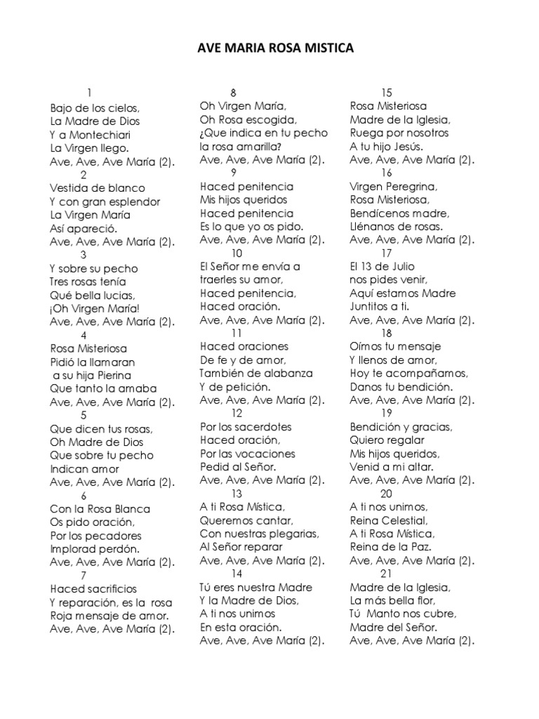 Canción Ave María Rosa Mística | PDF | Oración | María, madre de Jesús
