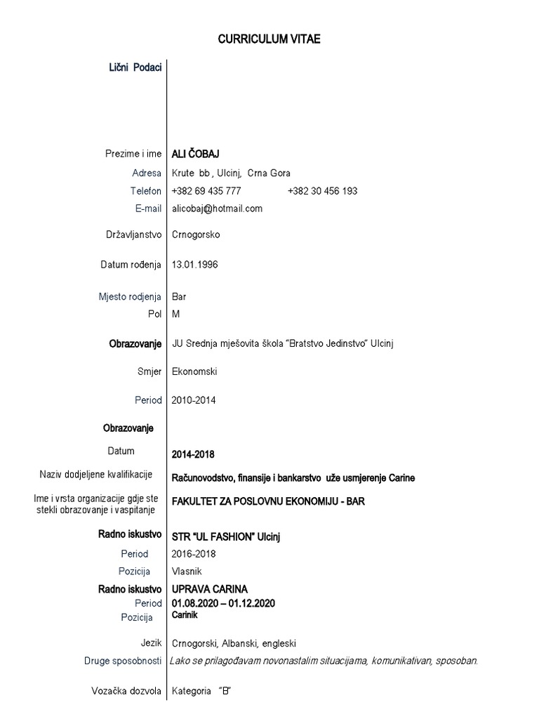 CV e Thjeshte2020 | PDF