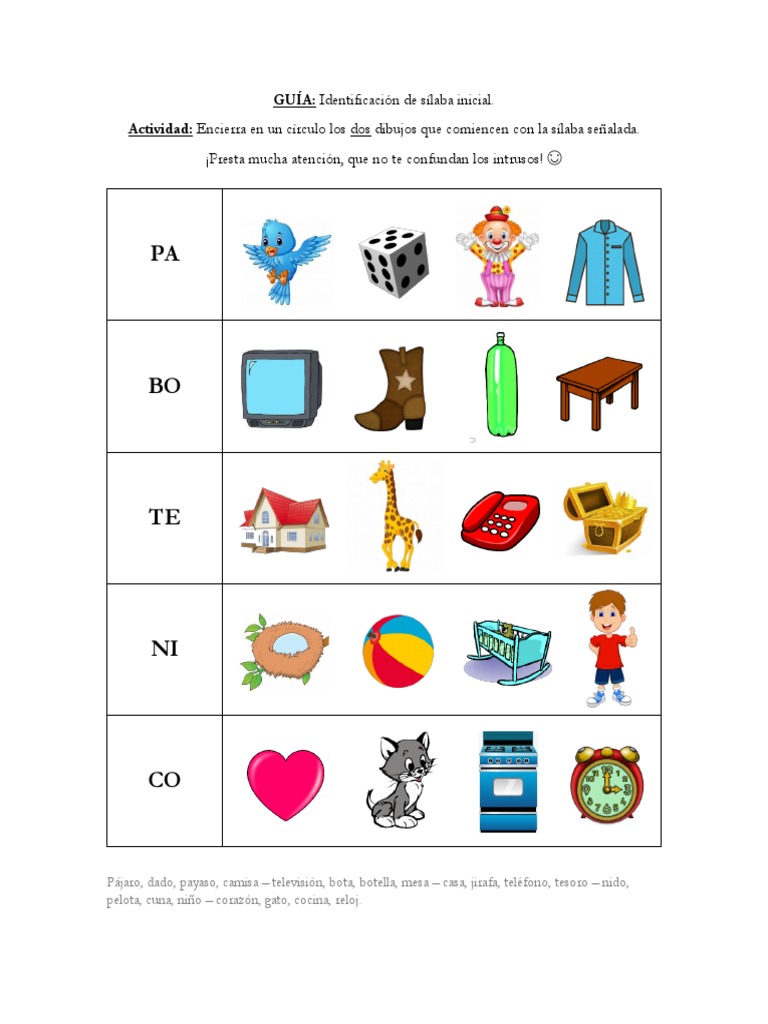 Conciencia Fonológica - Identificación de Sílaba Inicial 01 | PDF