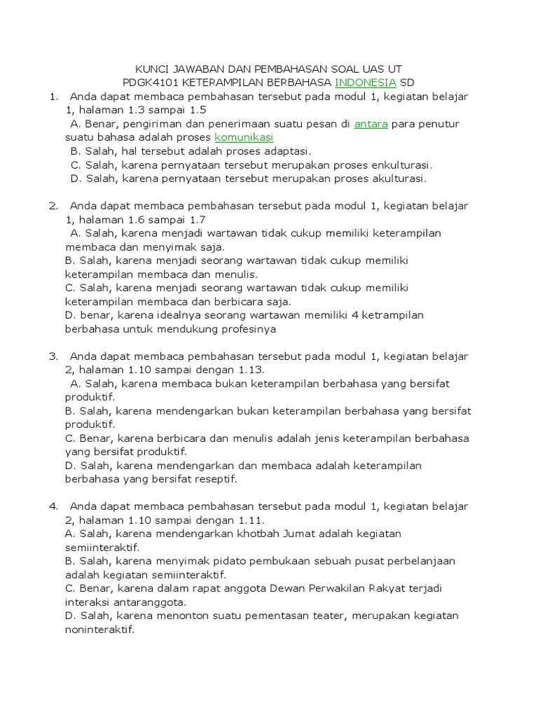 KUNCI JAWABAN DAN PEMBAHASAN SOAL UAS UT | PDF