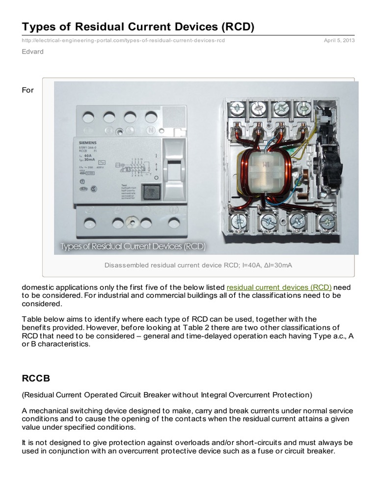 Types of Residual Current Devices RCD | PDF | Fuse (Electrical ...