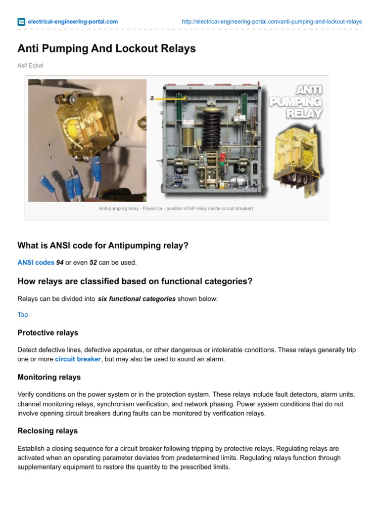 Anti-Pumping and Lockout Relays Explained | PDF | Relay | Switch