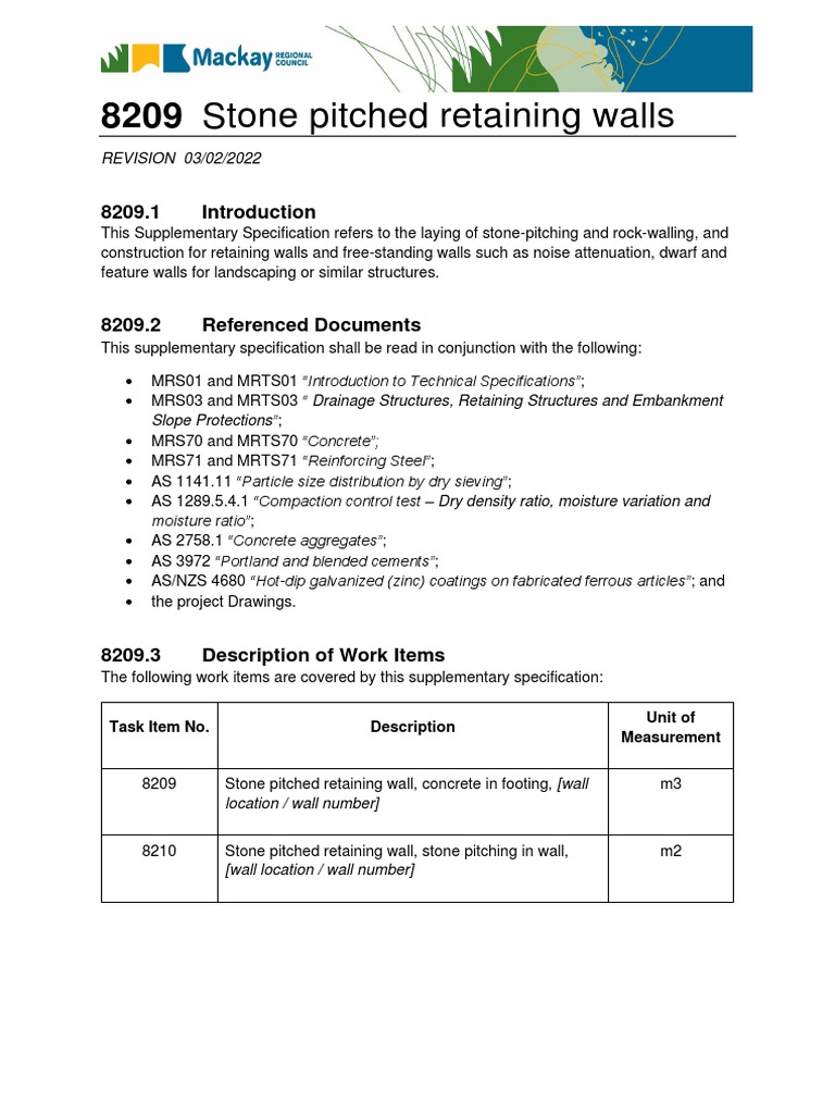 Stone Pitching for Retaining Walls | PDF | Concrete | Drainage
