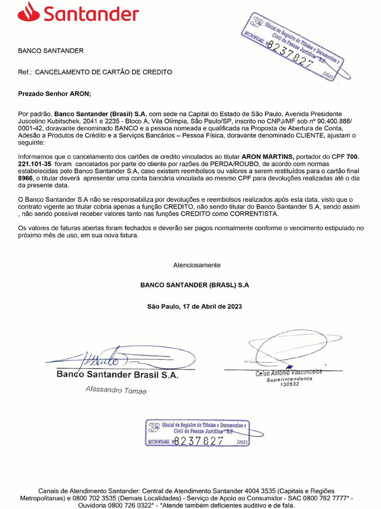 Carta Santander | PDF