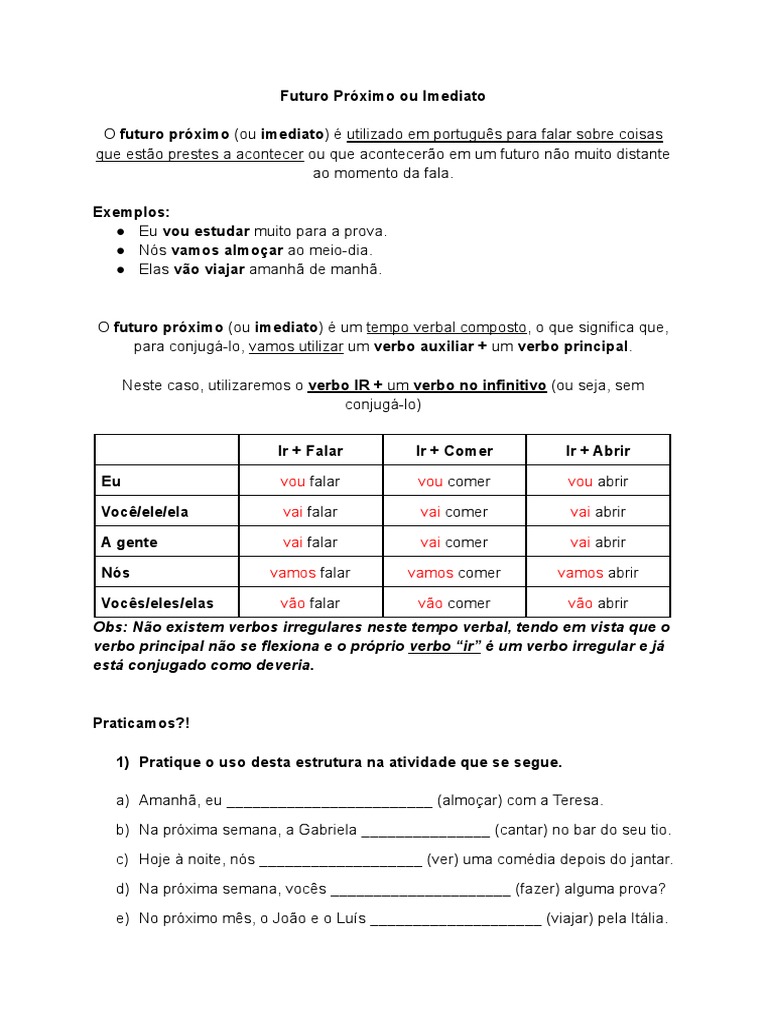 Futuro Próximo Ou Imediato | PDF