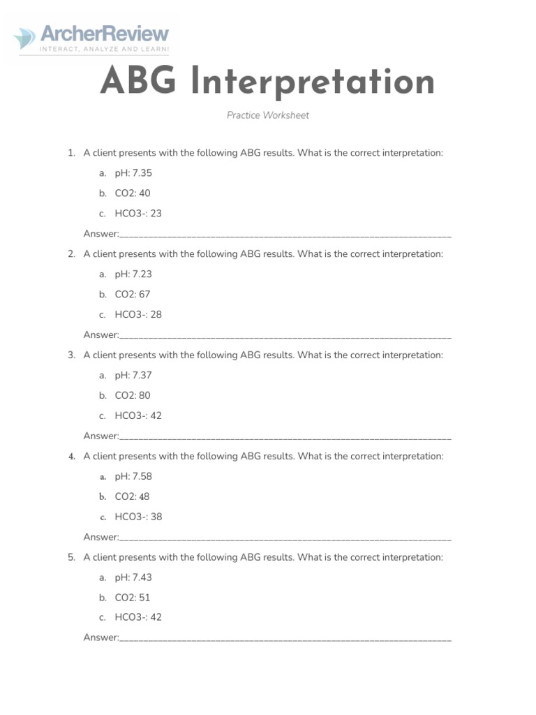 ABG Interpretation Worksheet | PDF