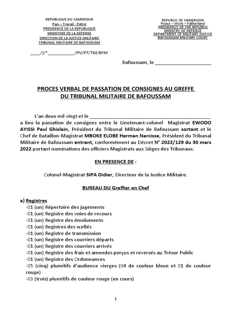 PV de Passation de Service au Tribunal | PDF | Sphère publique ...