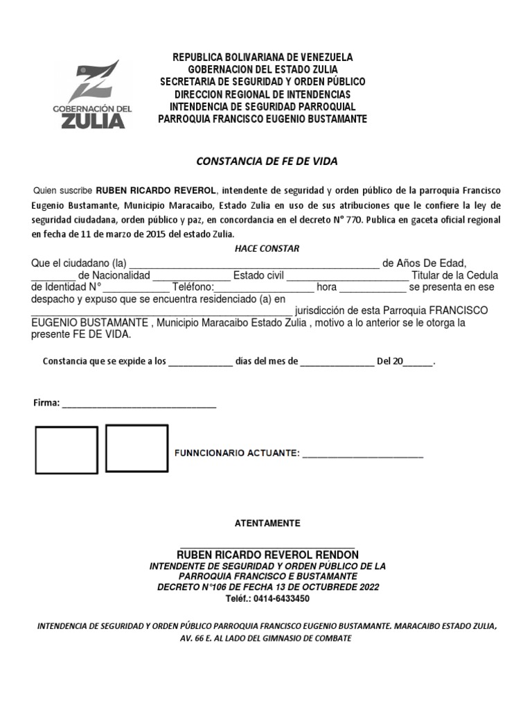 Certificado de Fe de Vida en Maracaibo | PDF | Justicia | Crimen y ...