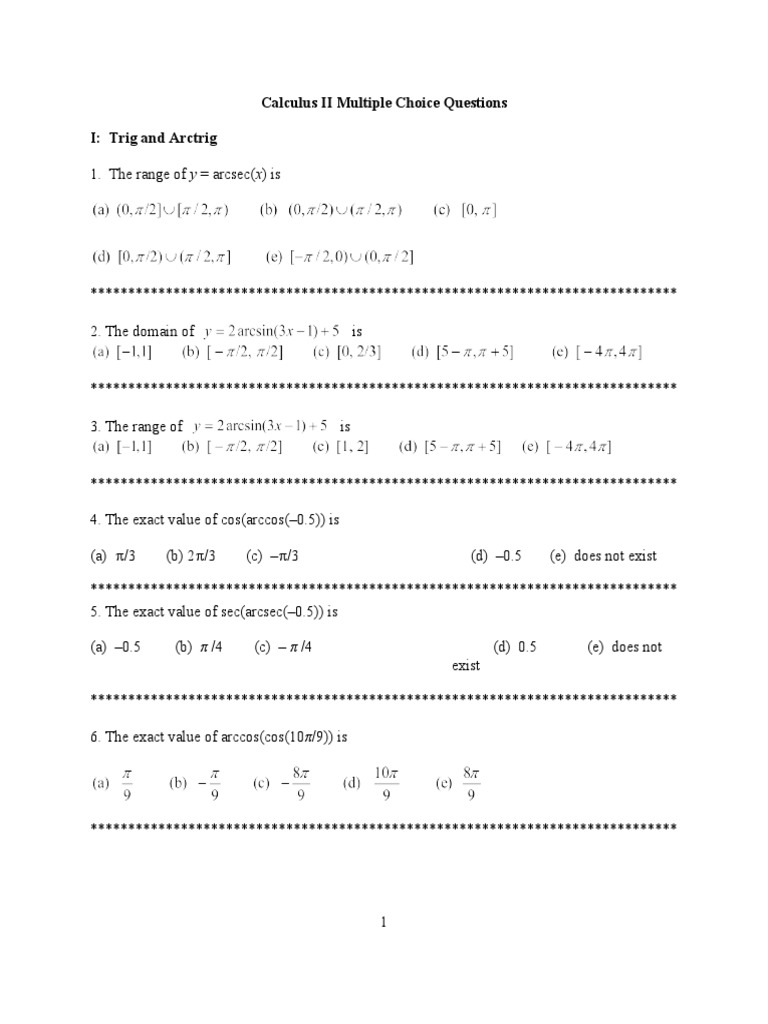 Calculus II Multiple Choice Test Bank | PDF | Ellipse | Mathematical ...