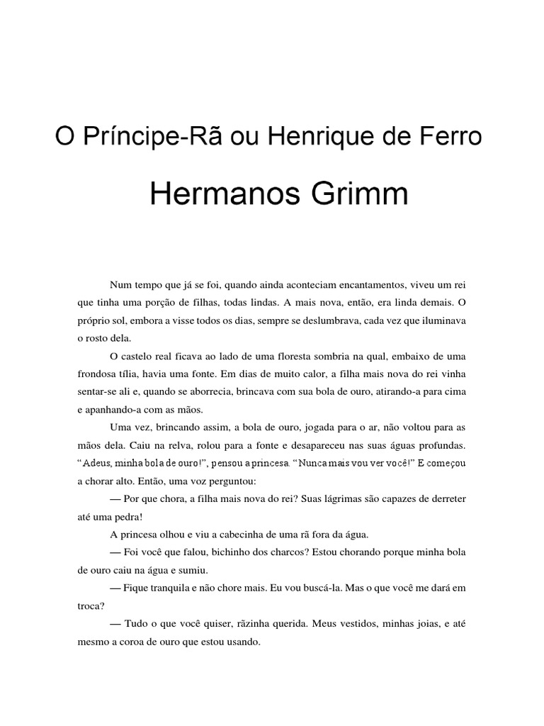 2 O Príncipe-Rã Ou Henrique de Ferro Autor Hermanos Grimm | PDF | Sapo