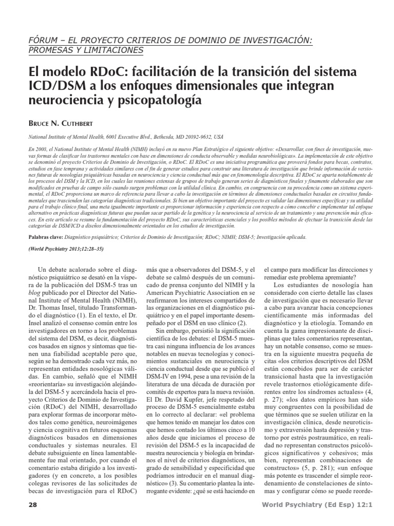 Modelo RDoC: Transición a Diagnósticos Dimensionales | PDF | Manual ...
