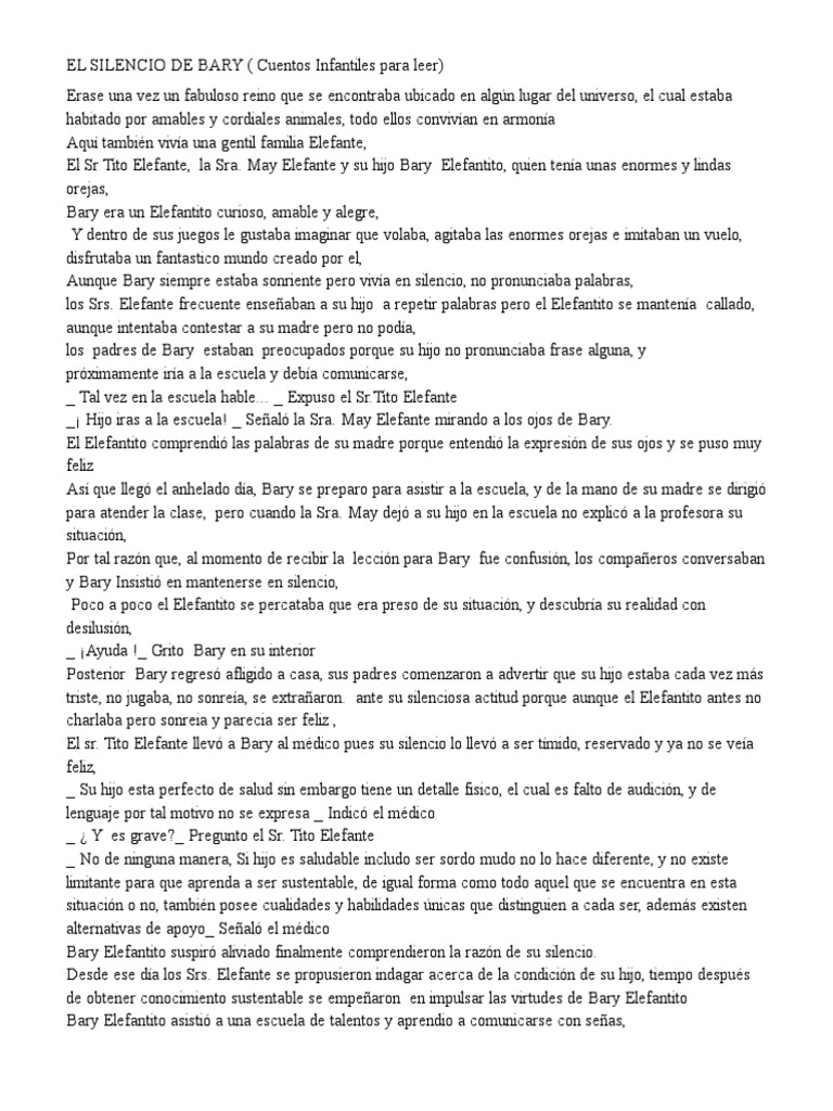 Cuento El Silencio de Bary | PDF