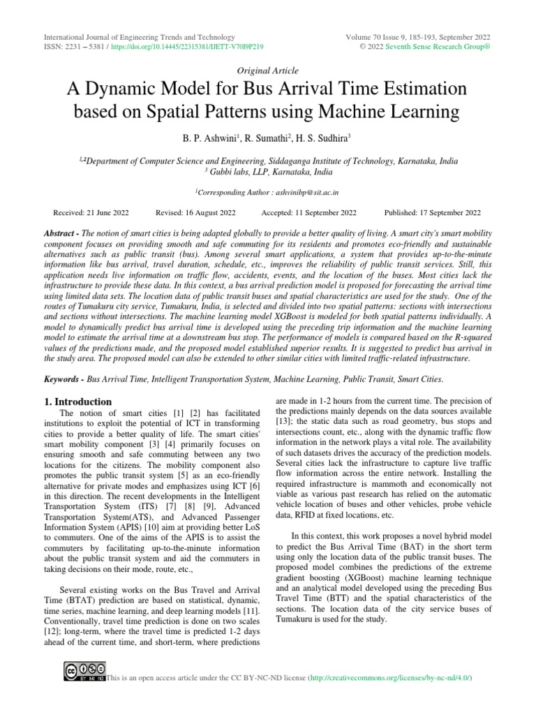 A Dynamic Model For Bus Arrival Time Estimation Based On Spatial Patterns Using Machine Learning ...