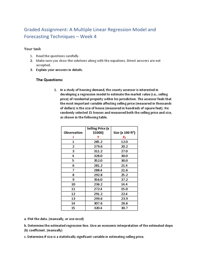 Graded Assignment - A Multiple Linear Regression Model and Forecasting Techniques - Week 4 | PDF