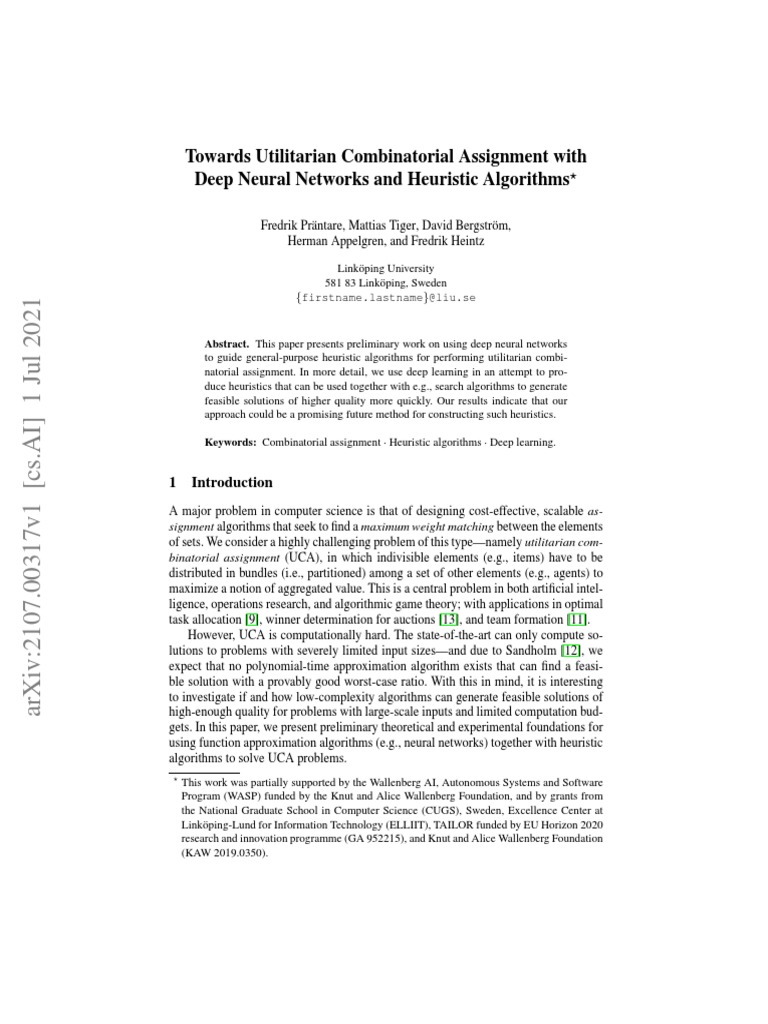 Towards Utilitarian Combinatorial Assignment With Deep Learning | Download Free PDF ...