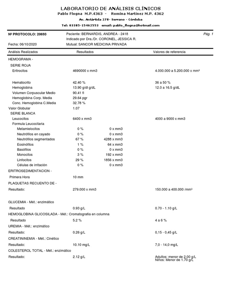 docu_6349-Informe Laboratorio | PDF | Leucocito | Especialidades Medicas