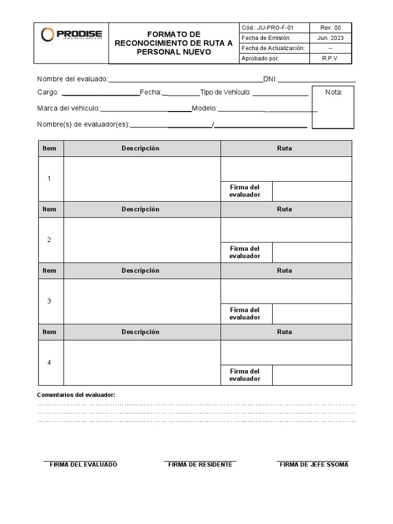 Formato de Reconocimiento de Ruta | PDF