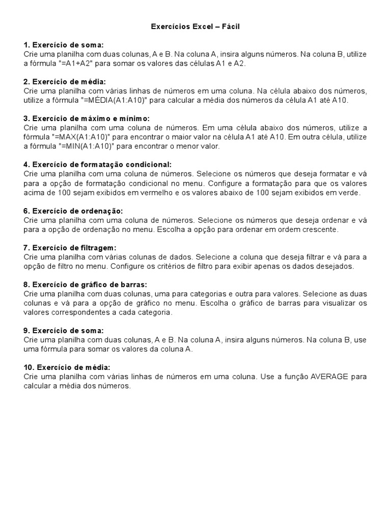 Exercícios Excel | PDF | Microsoft Excel
