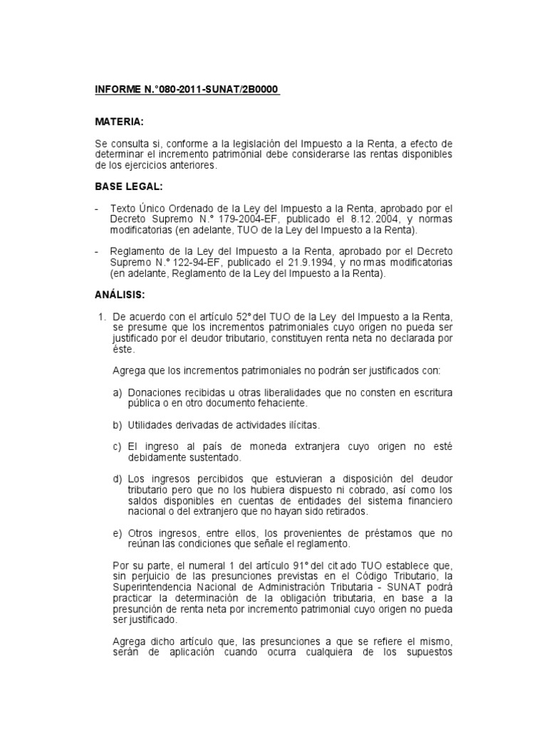 Informe #080-2011-SUNAT-2B0000 | PDF