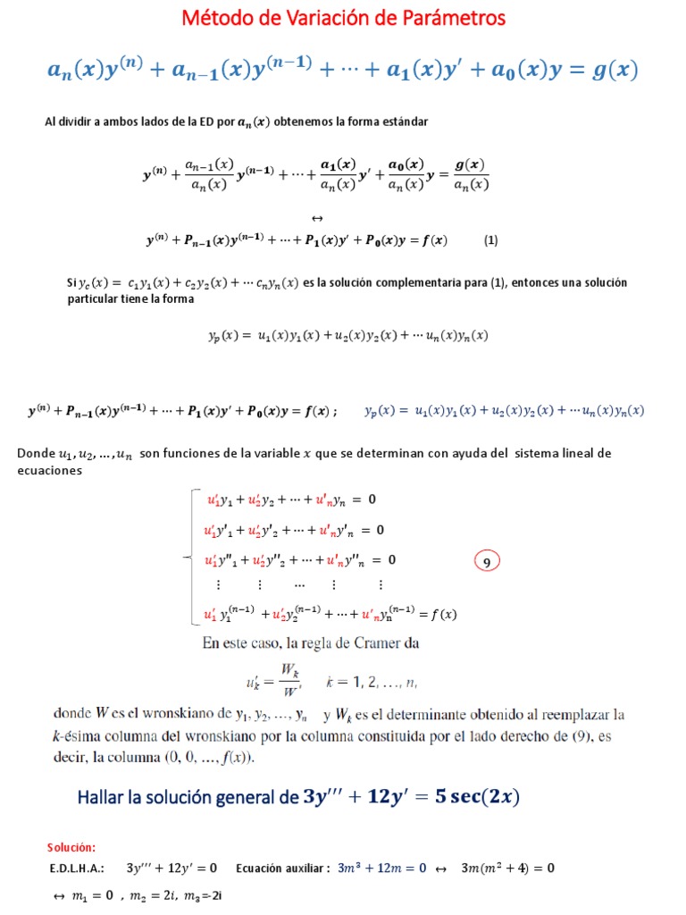 Método de Variación de Parámetros | PDF | Objetos matemáticos | Ecuaciones