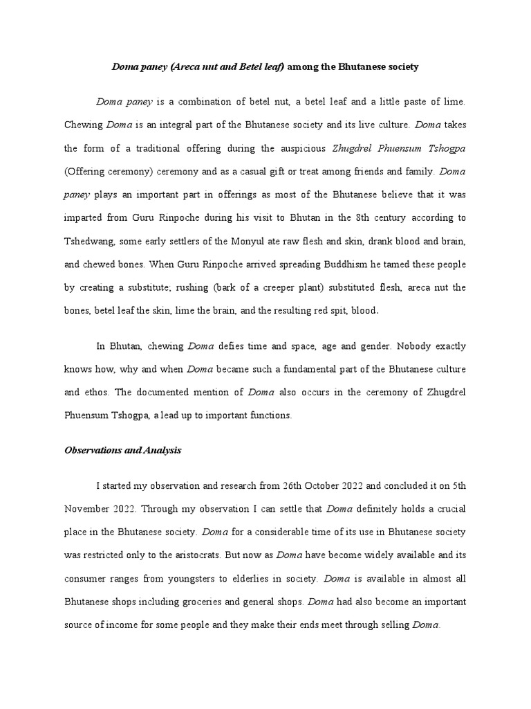 Bhutan's Doma: Cultural Significance & Health Impact | PDF