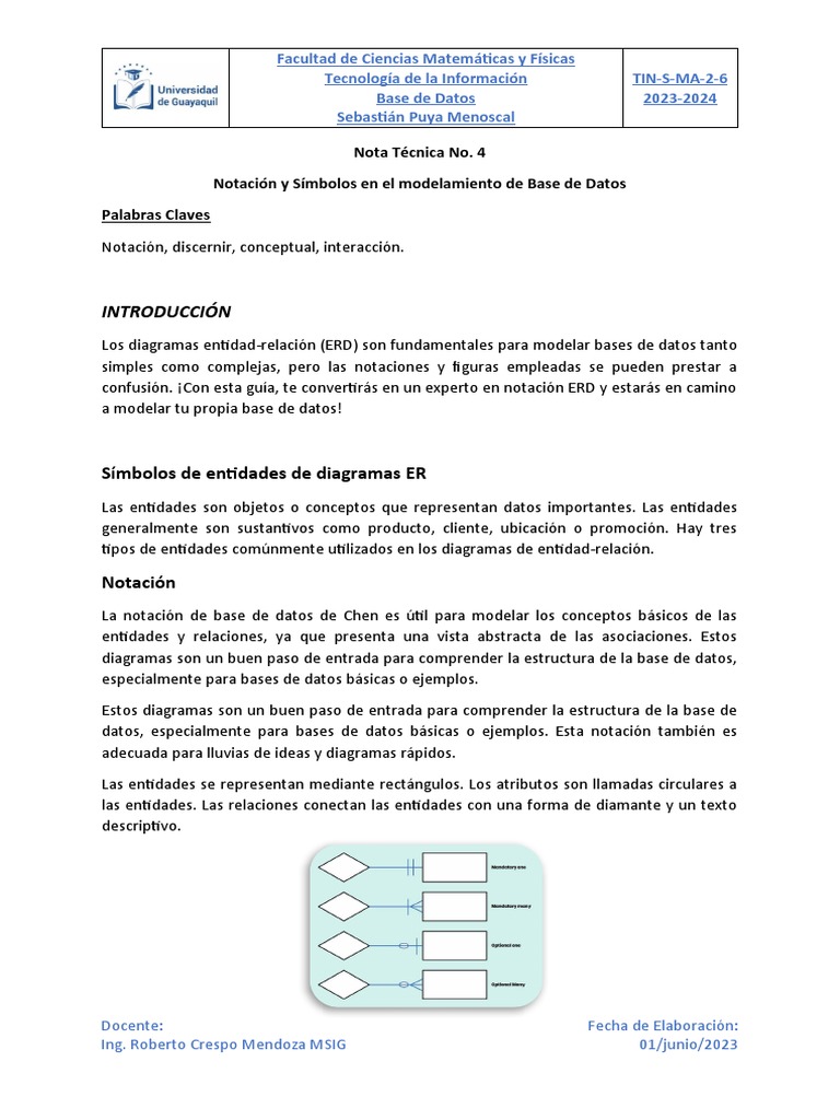 Notación y Símbolos en El Modelamiento de Base de Datos | PDF