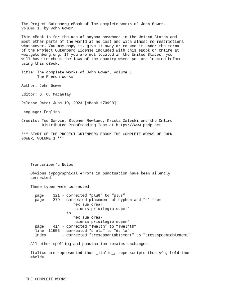 The Complete Works of John Gower, Volume 1 | PDF | Grammatical Number ...