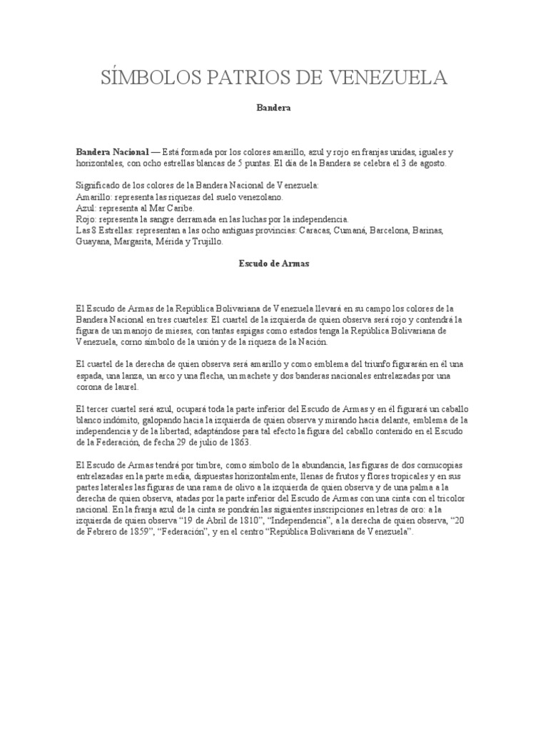 Símbolos Patrios de Venezuela | PDF