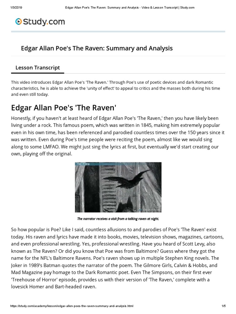 5Edgar Allan Poe's The Raven_ Summary and Analysis - Video & Lesson ...