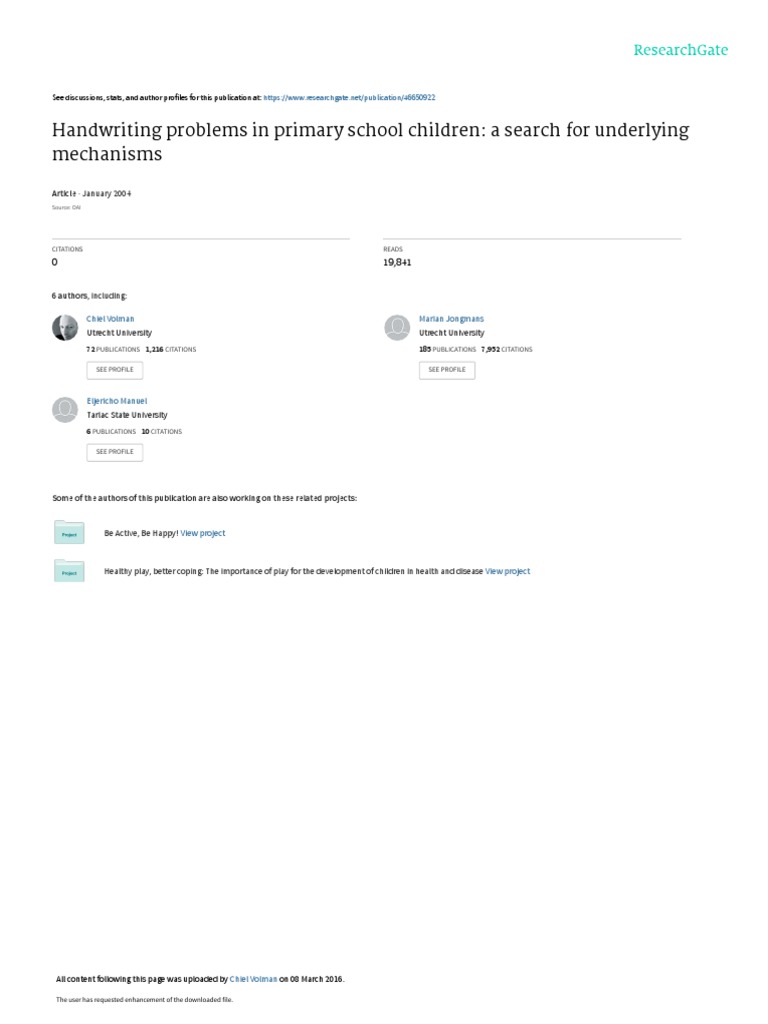 Handwriting Problems in Primary School Children A | PDF | Dependent And ...