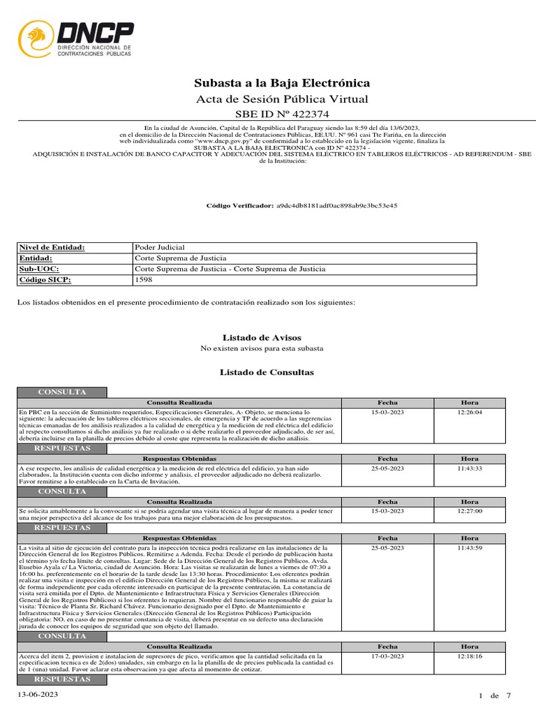 Acta de Subasta - CSJ 422374 | PDF | Electricista | Subasta
