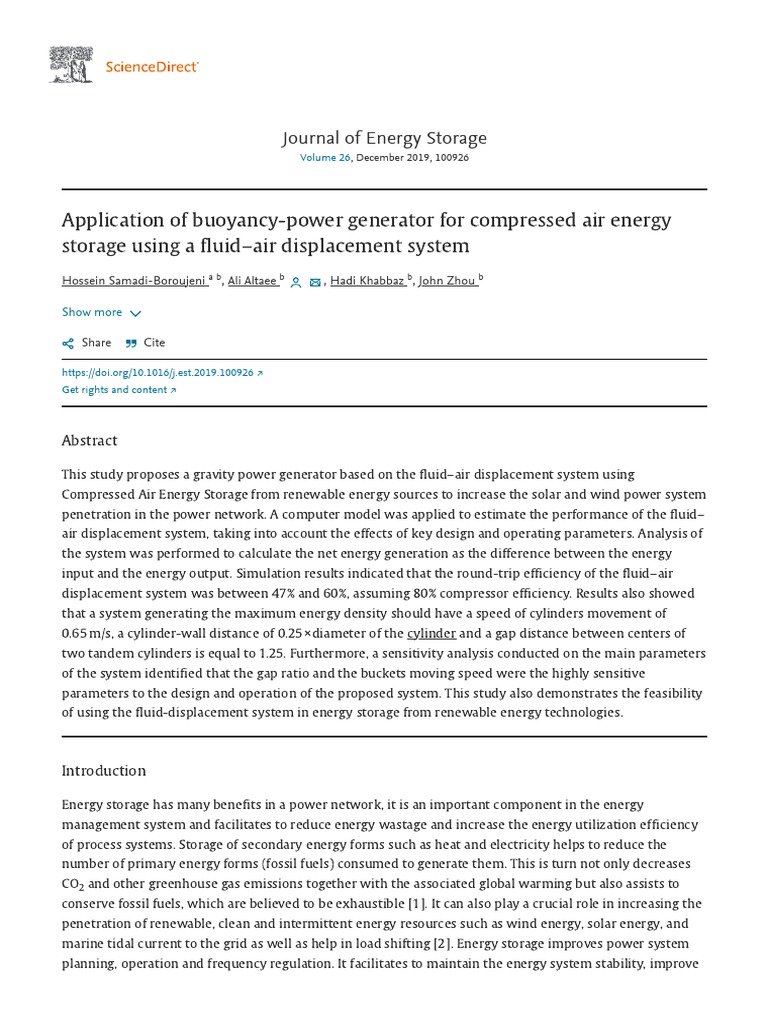 Buoyancy Energy Storage for Air Systems | PDF | Energy Storage | Wind Power
