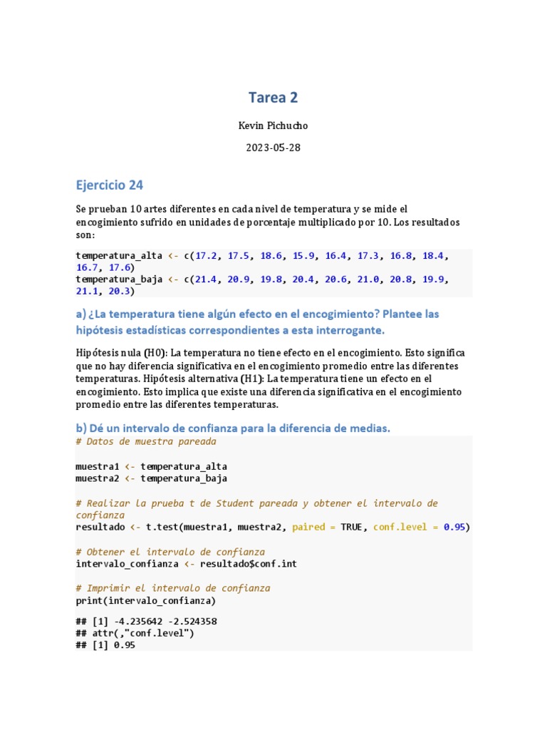 Pichucho Kevin Tarea2 | PDF | Hipótesis | Valor P