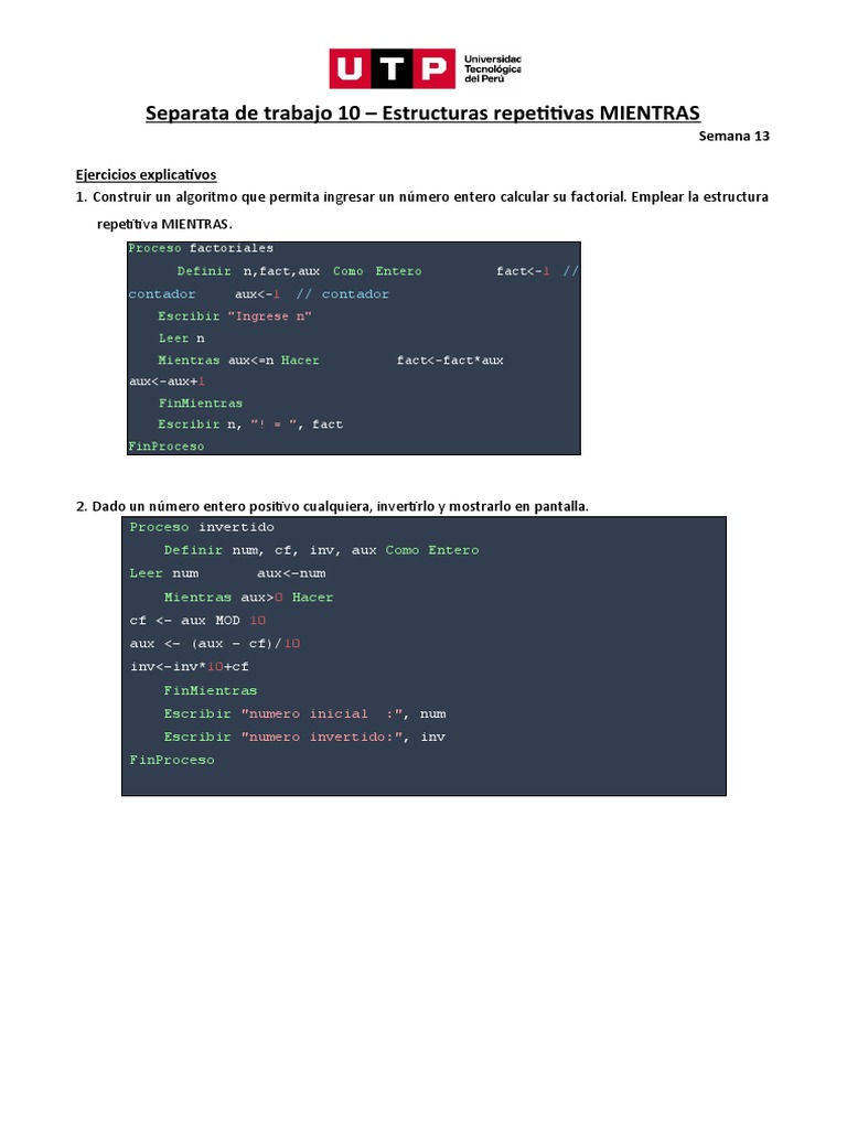 Cuestionario de Práctica de Principios de Algoritmos (Estructura Repetitiva Mientras) | PDF ...