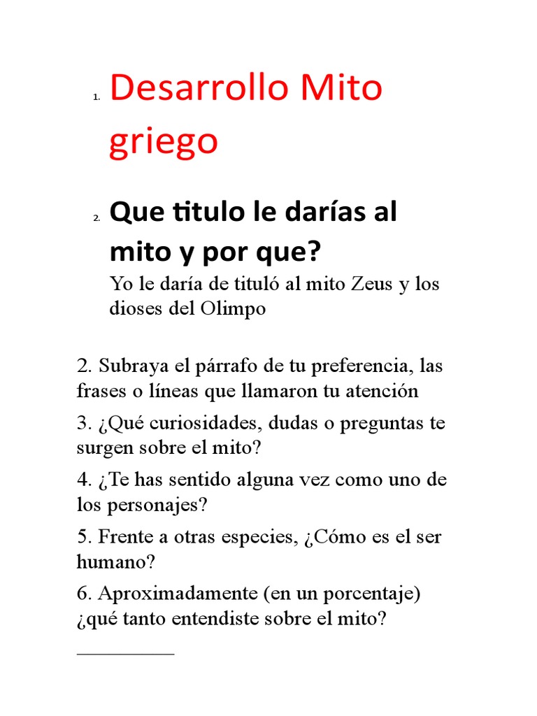 Desarrollo Del Mito Griego | PDF