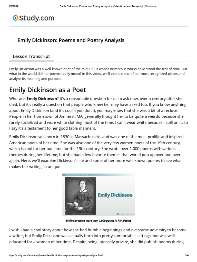 7emily Dickinson - Poems and Poetry Analysis - Video & Lesson ...