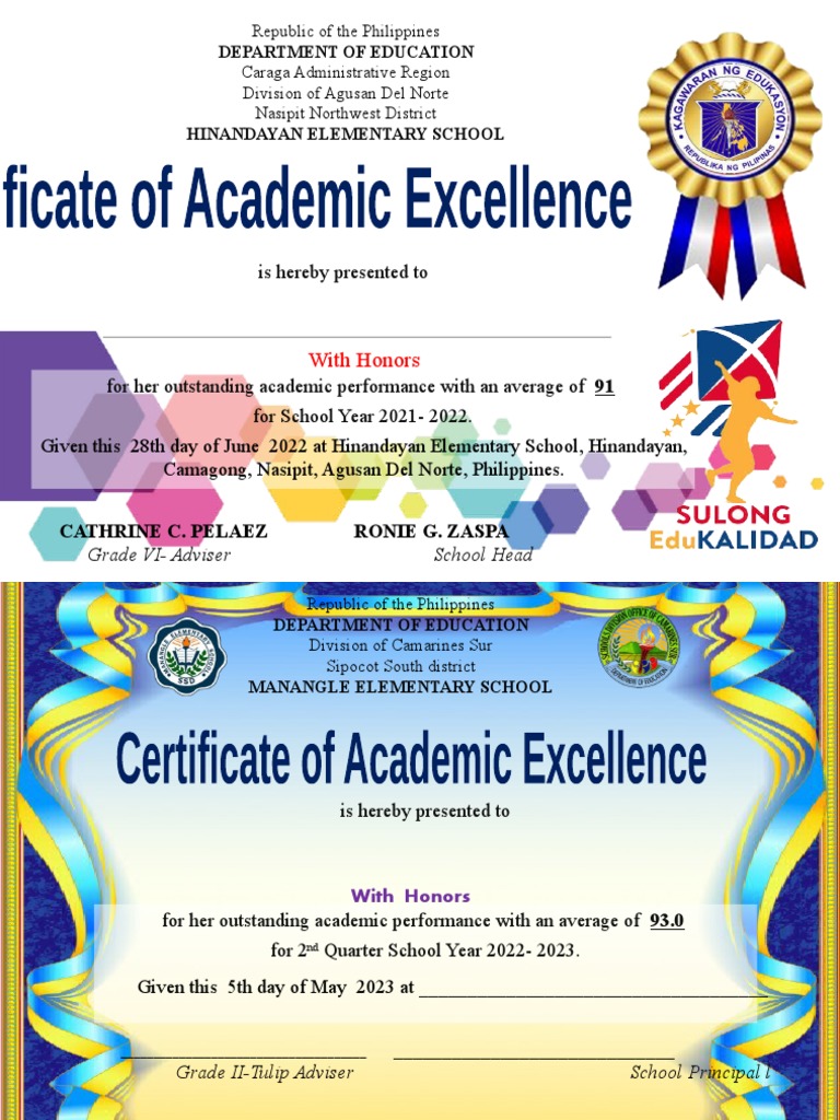 Academic Excellence Cert | PDF