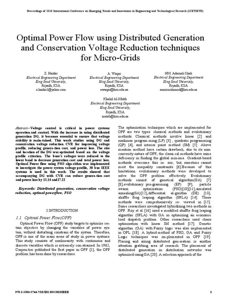 Optimal Power Flow Using Distributed Generation | PDF | Mathematical Optimization | Distributed ...