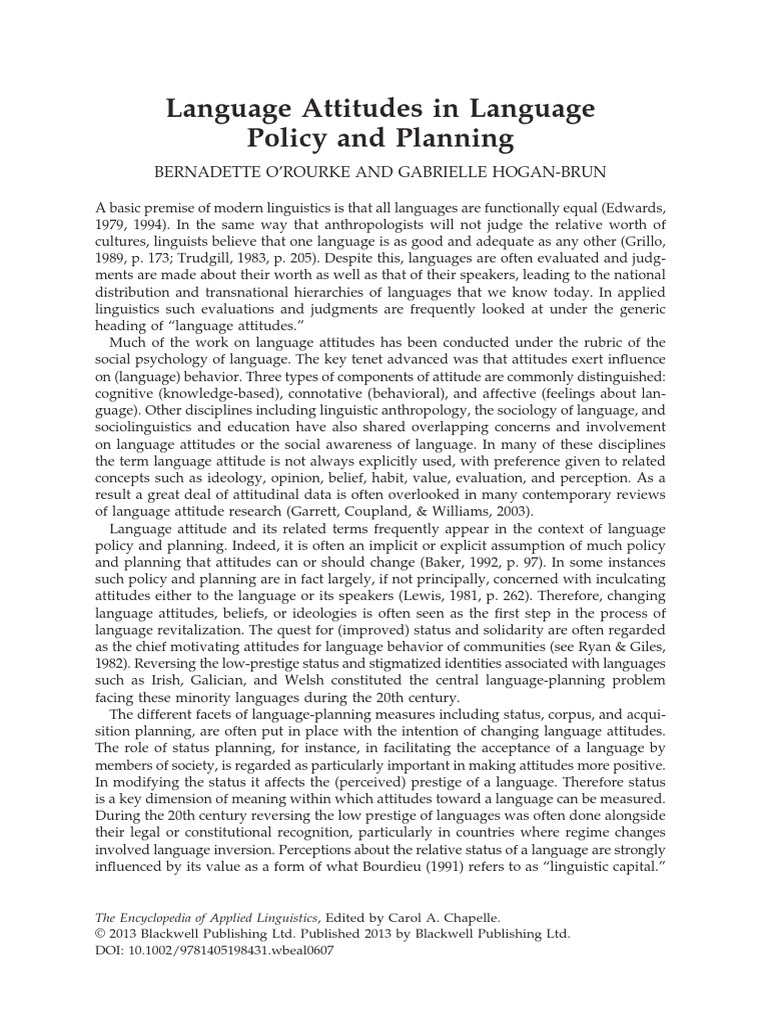 Language Attitudes in Language Policy An | PDF | Attitude (Psychology ...
