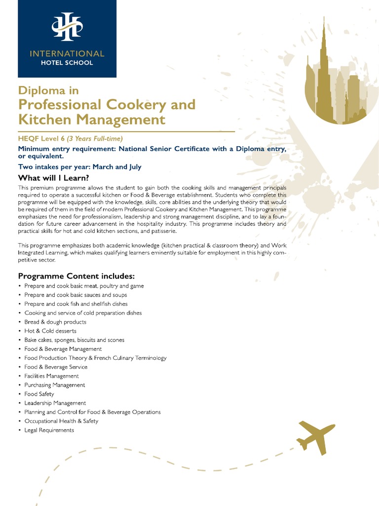 Diploma in Professional Cookery and Kitchen 3 Yrs Sept 2020 | PDF
