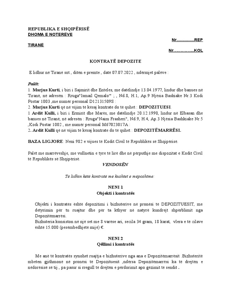 Kontrate-Depozite Matiii | PDF