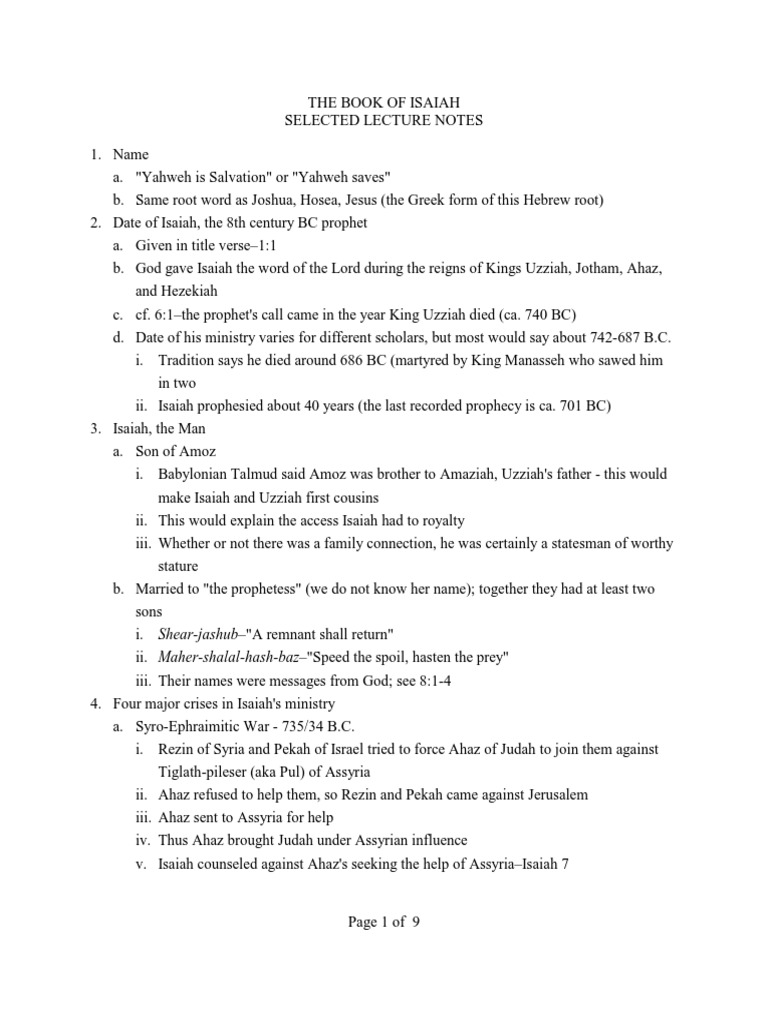 Isaiah Class Notes | PDF | Isaiah | Book Of Isaiah