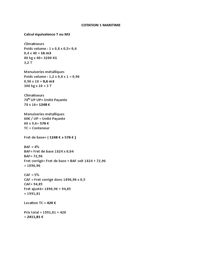 Cotation 1 Maritime & Aerien | PDF