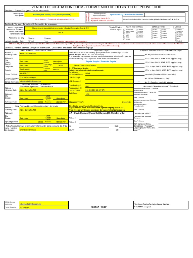 1) VENDOR REGISTRATION FORM - Final_v1 | PDF | Finanzas personales ...