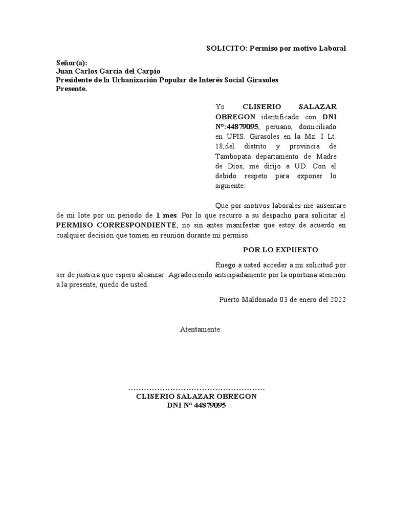 SOLICITO Motivo Laborales | PDF