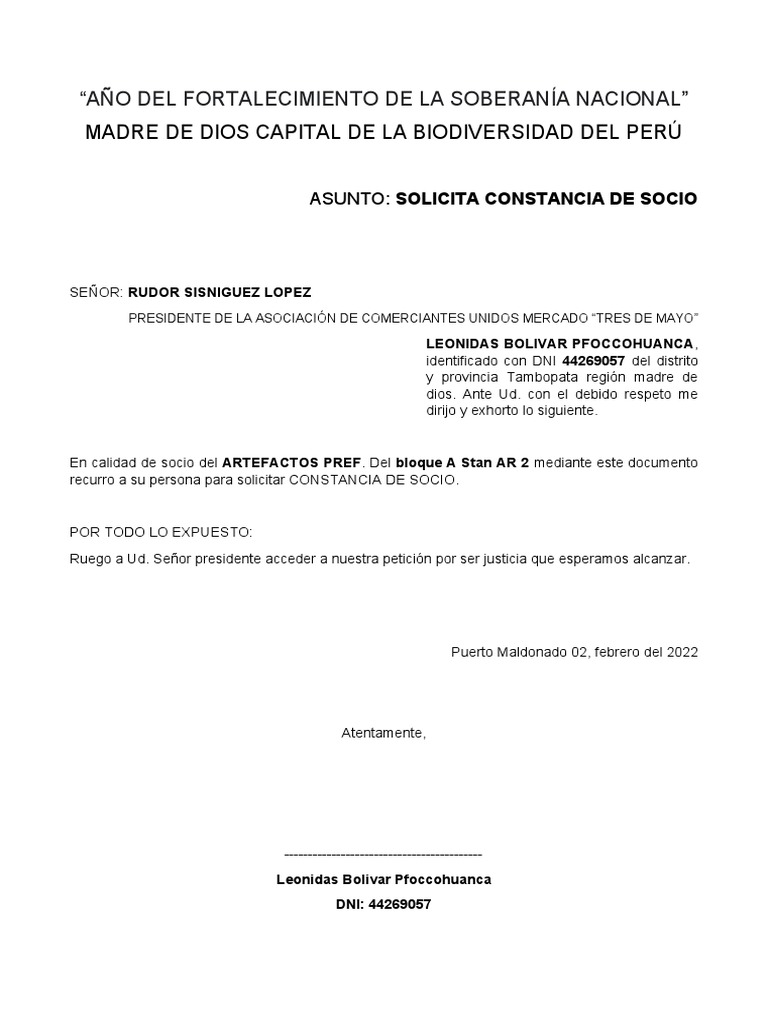 Solicitud Constancia de Socio | PDF