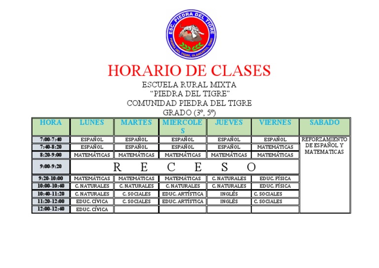 Horario De Clases Piedra Del Tigre Pdf