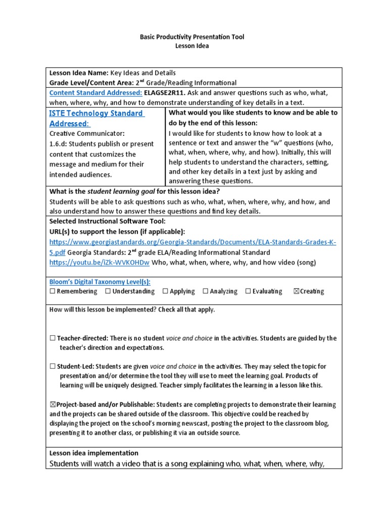 Basic Productivity Tool Lesson Idea | PDF