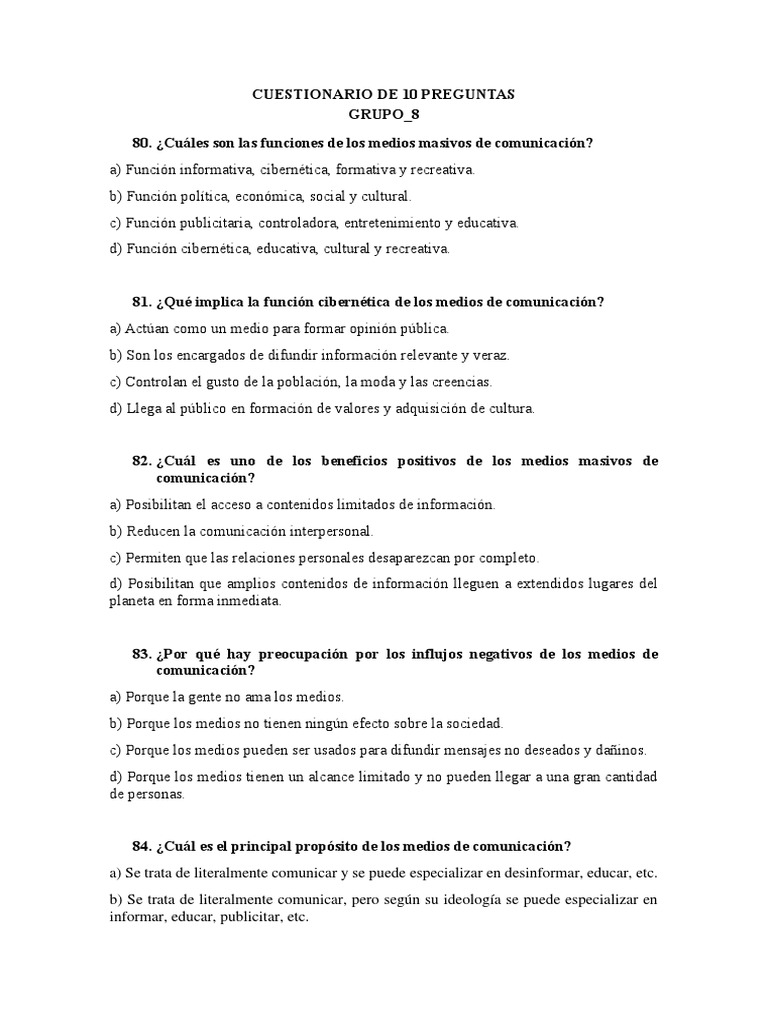 Cuestionario G8 | PDF | Medios de comunicación en masa | Medios de comunicación)