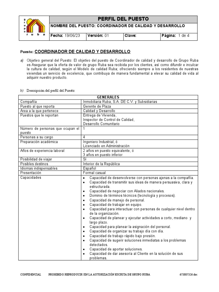 35 Coordinador de Calidad y Desarrollo | PDF | Calidad (comercial) | Business